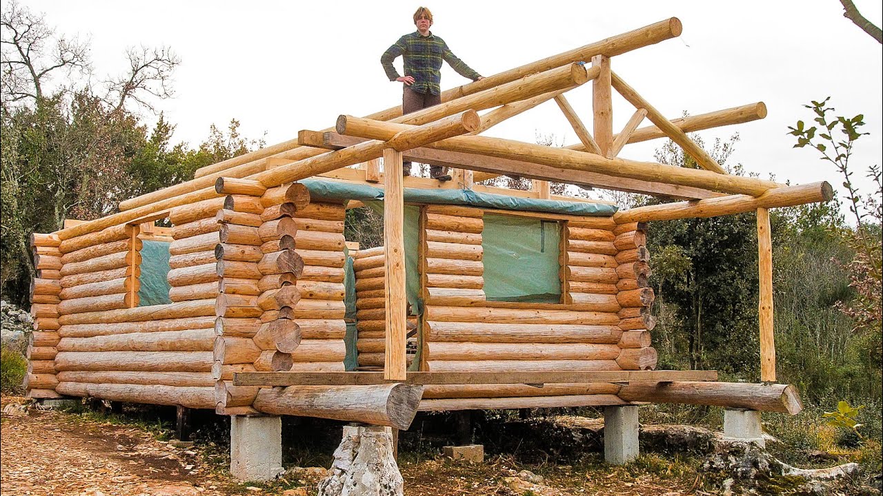 I Alone: Building a Log Cabin Massive Porch Overhang and Roof in the ...