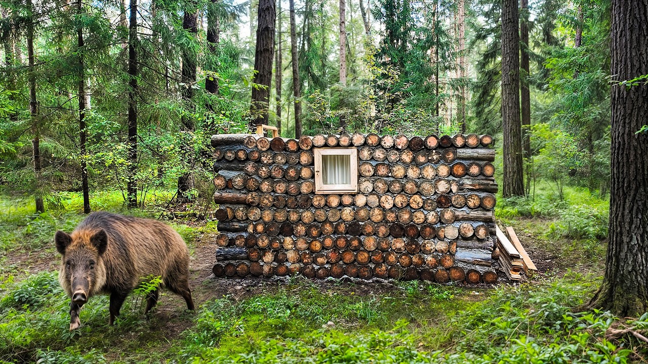 2 Days Building My Log Cabin – DANGEROUS Wild Boars Surrounded Me ...