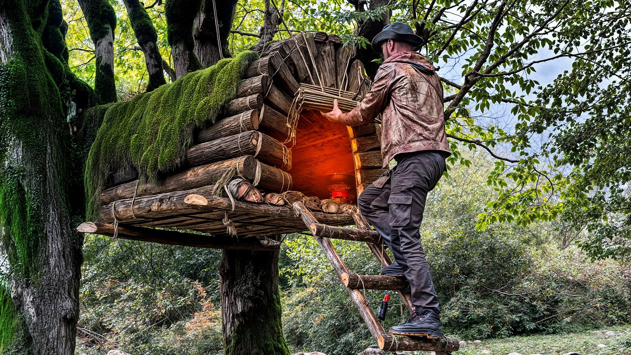 Hanging Treehouse Shelter – Built Only from Logs & Rope ...