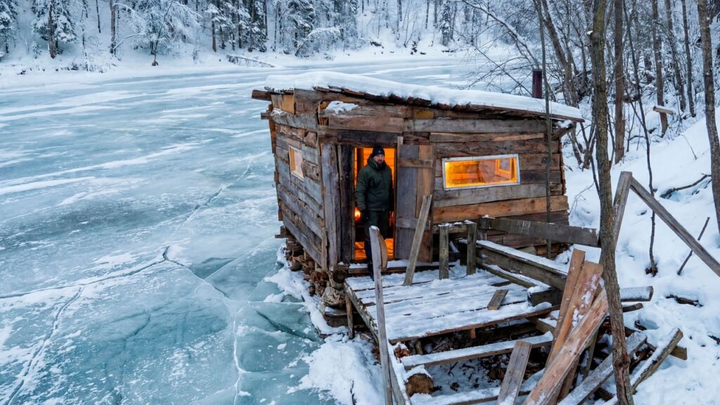 Cold Outside, Warm Inside | Cabin Night by the Ice River ...