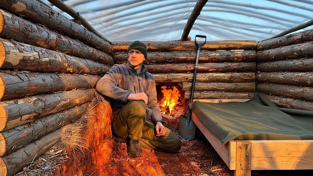 Building a Warm Secret House Underground, Cozy Dugout for Survival ...